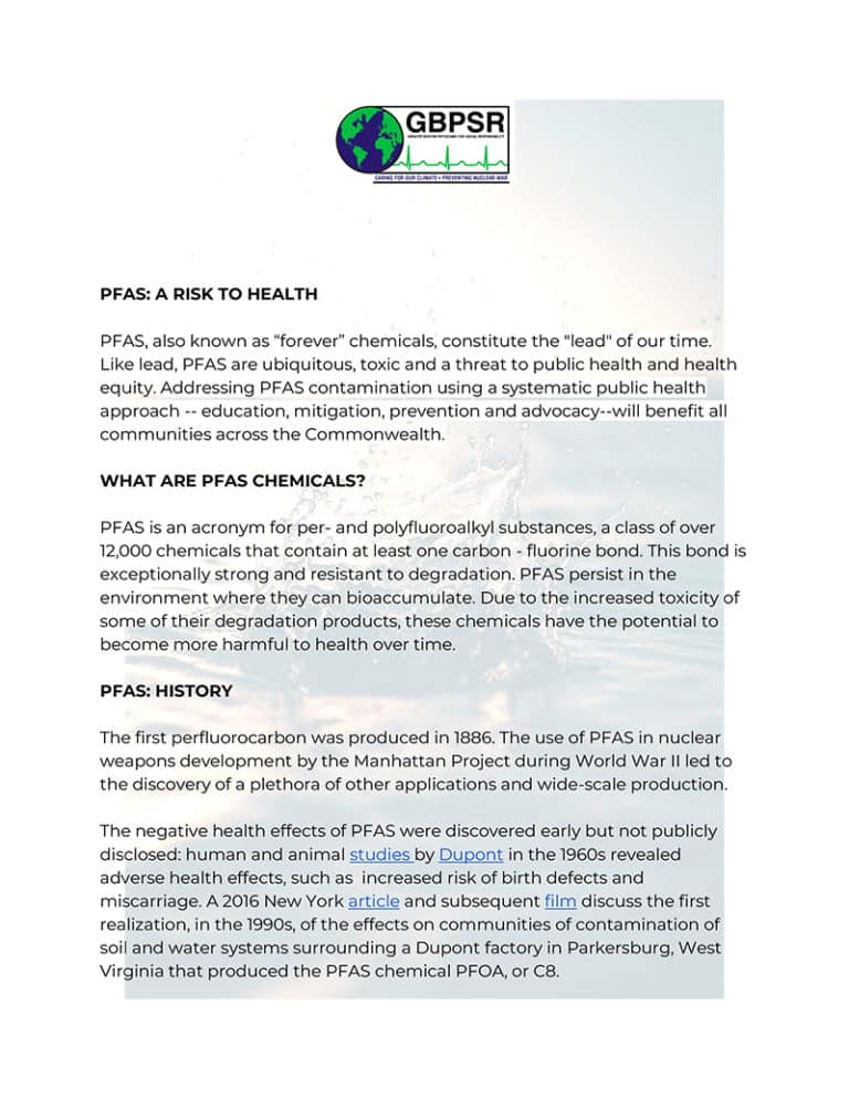 PFAS: A Risk to Health | Greater Boston PSR